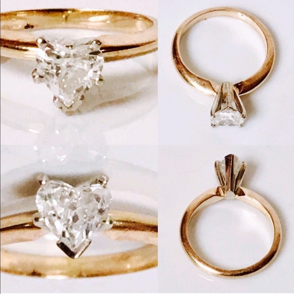 14k | Jewelry | 4k Gold Diamond Heart Solitaire Ring | Poshmark